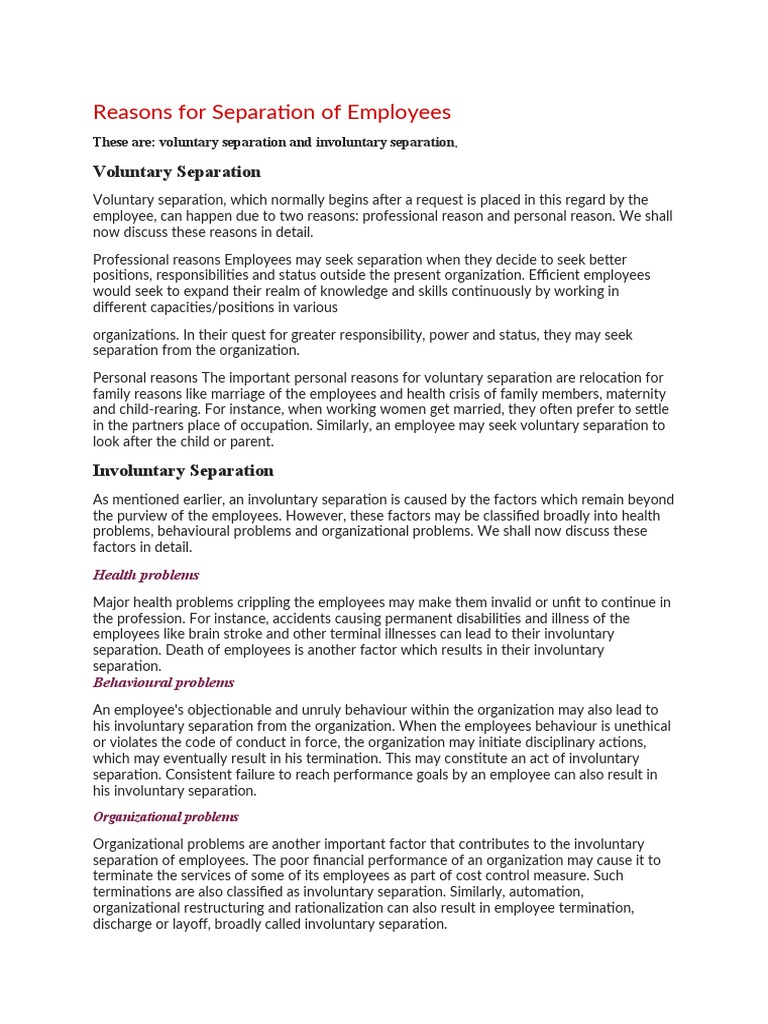 Reasons For Separation | Download Free PDF | Business | Behavioural ...
