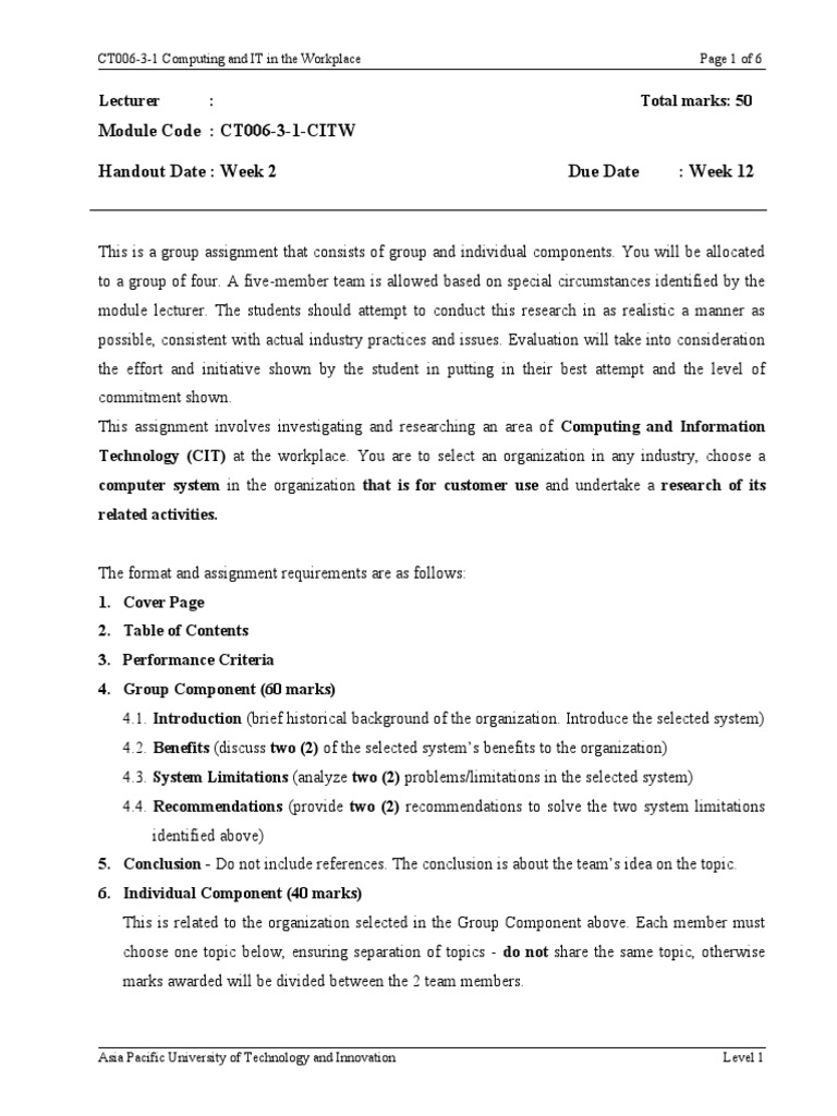 01 CITW Assignment 2019 | PDF | Computer Security | Security