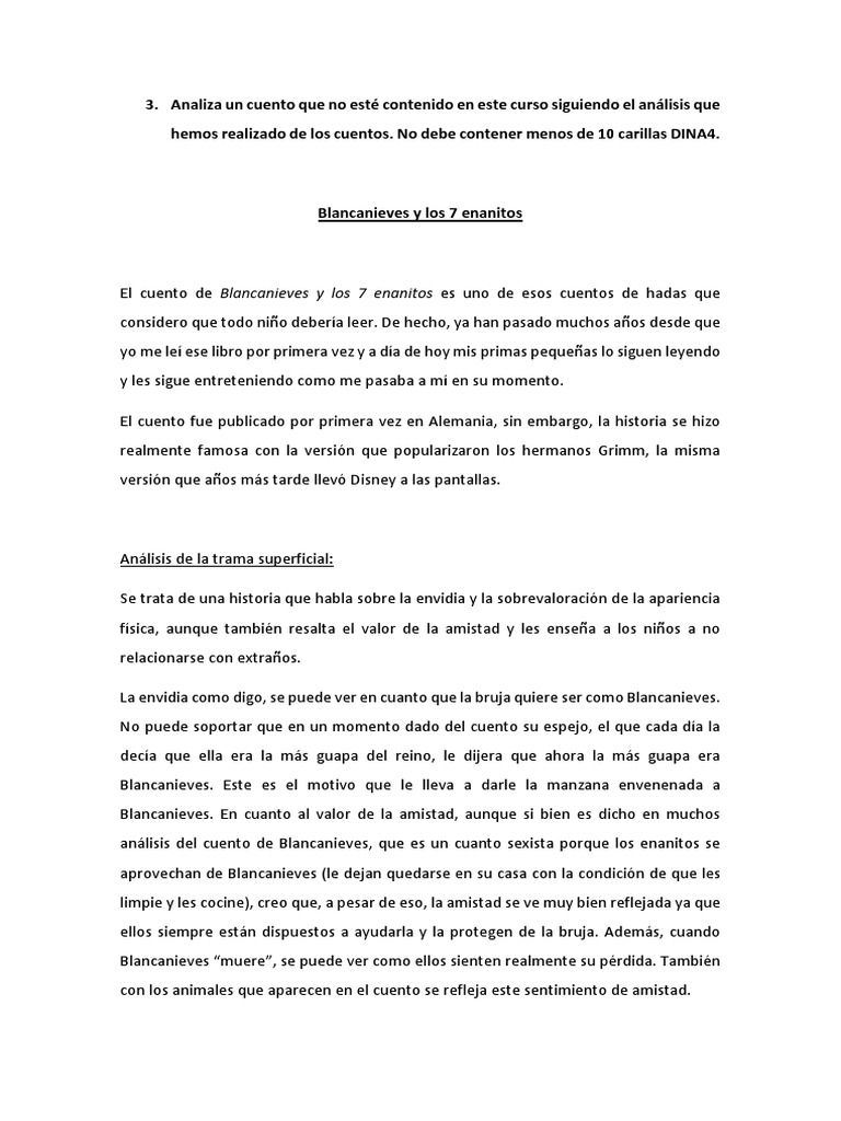 Análisis Cuento | PDF | Blanco como la nieve