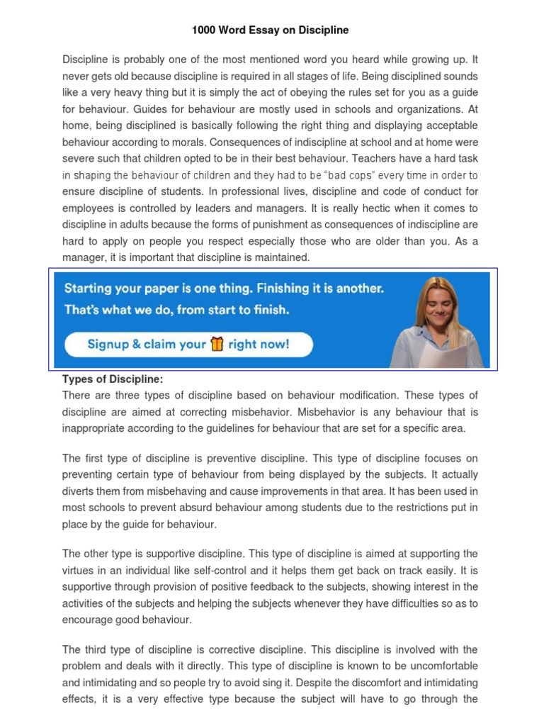 1000-Word Essay on Discipline | PDF | Disciplines | Behavior