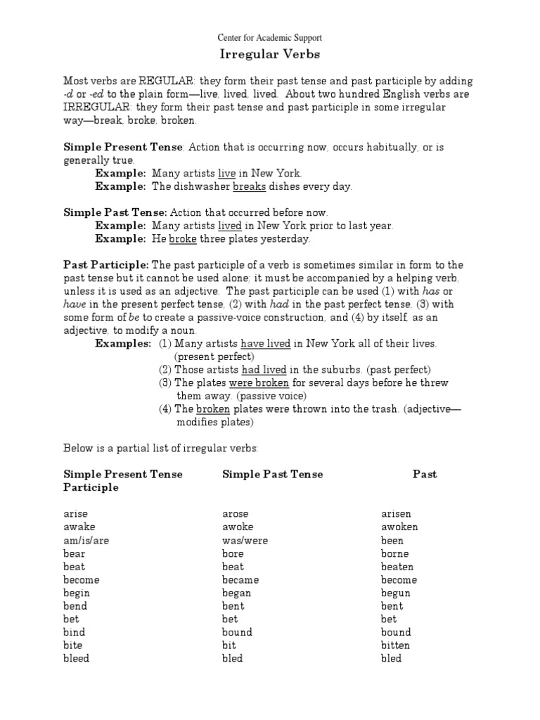 Irregular Verb Chart | PDF | Verb | Grammatical Tense