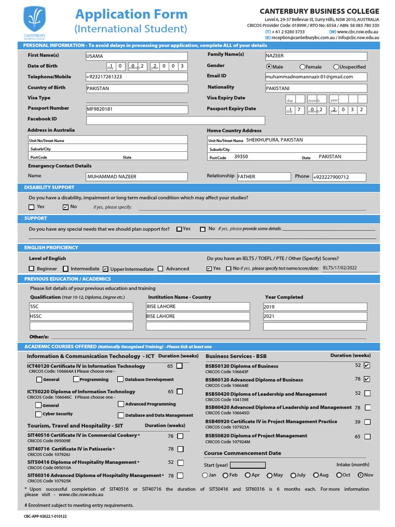 CBC APPLICATION V1 Fillable New 2022.1 | PDF | Vocational Education ...