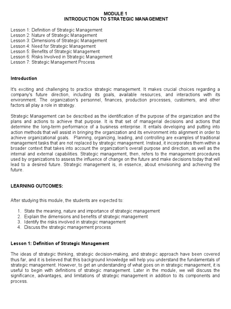 Module 1 Strat MGT | PDF | Strategic Management | Strategic Planning