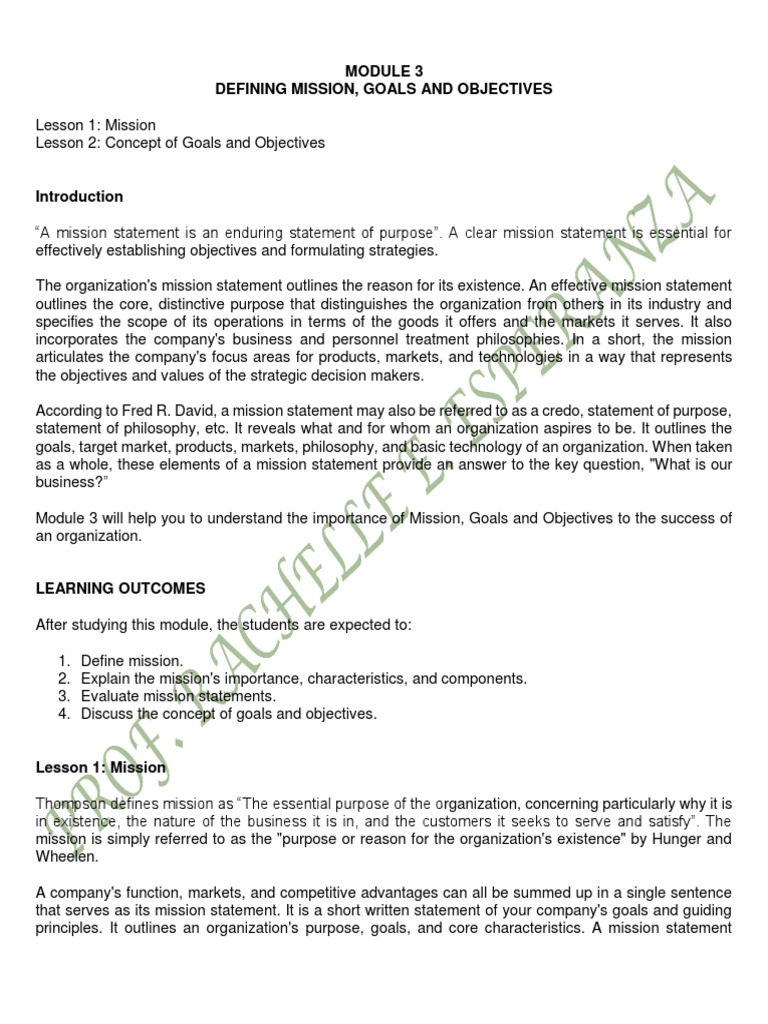 Module 3 Strat MGT | PDF | Goal | Strategic Management