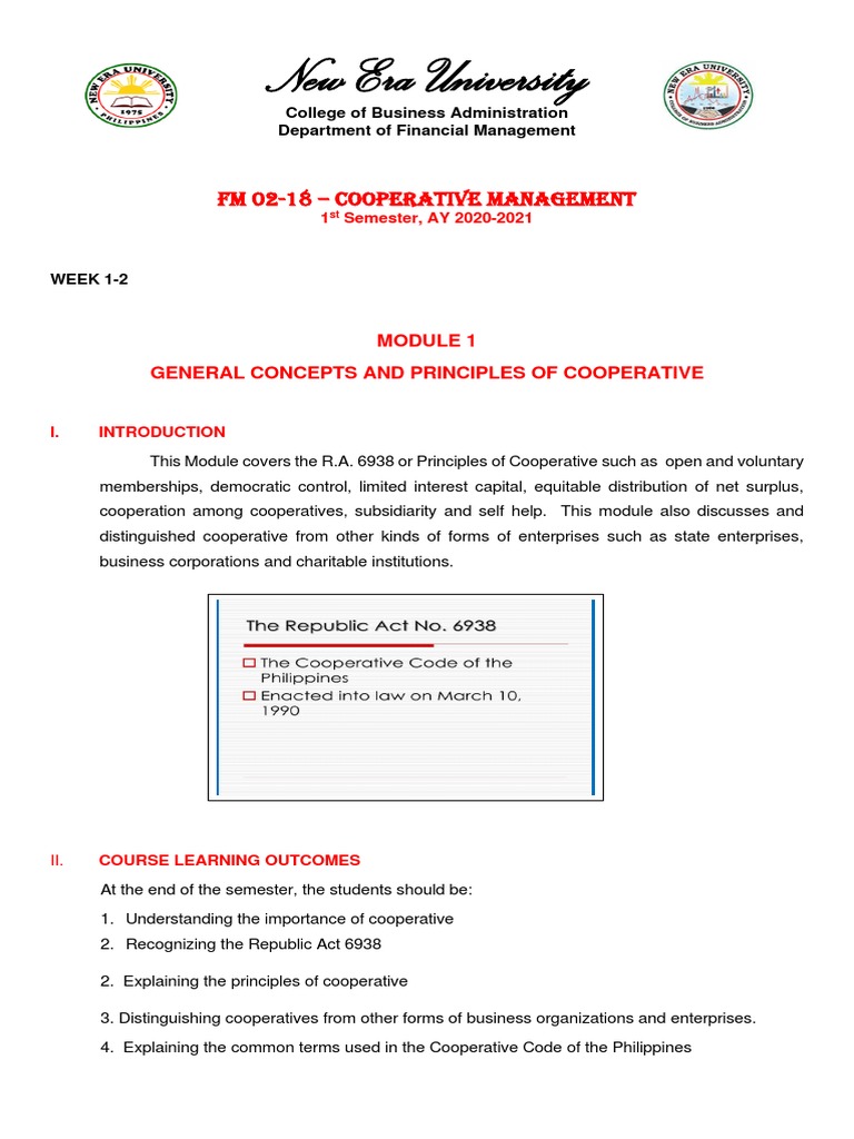Module 1 General Concepts and Principles | PDF | Cooperative | Interest