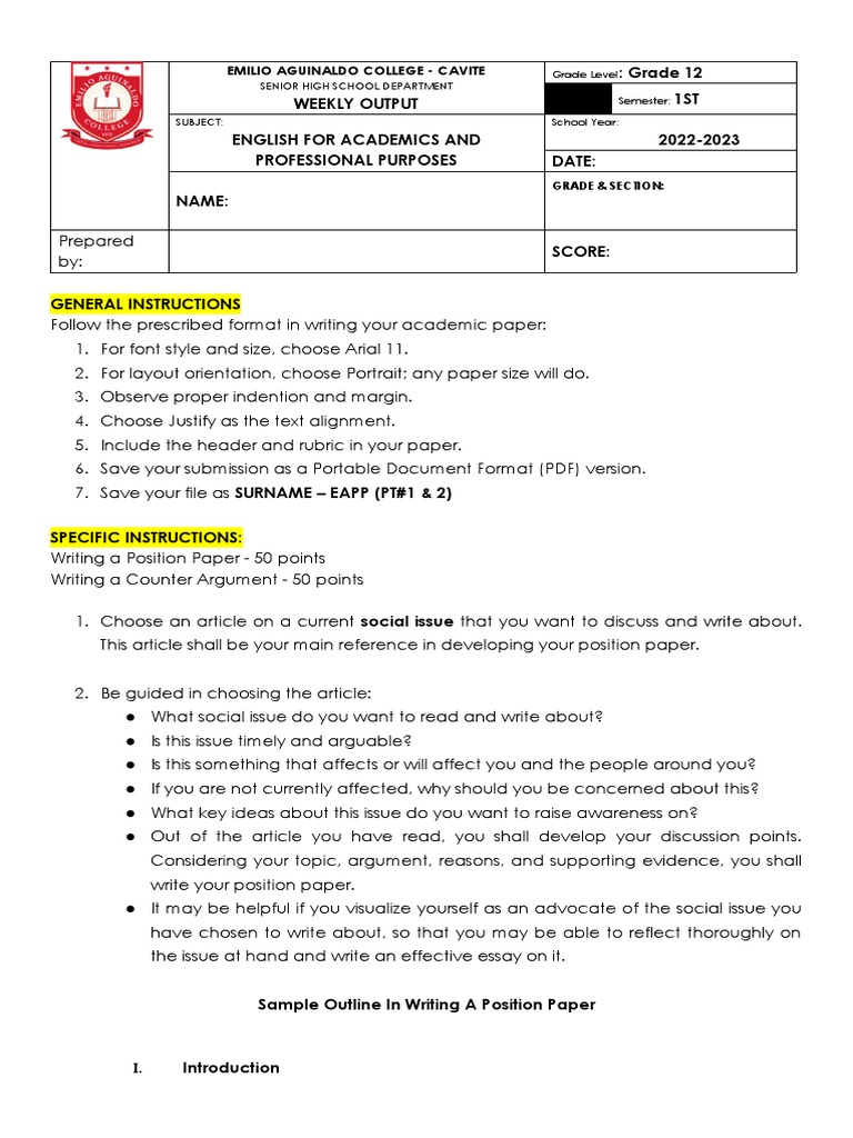 PT #1 & 2 - Writing A Position Paper | PDF | Rubric (Academic) | Citation