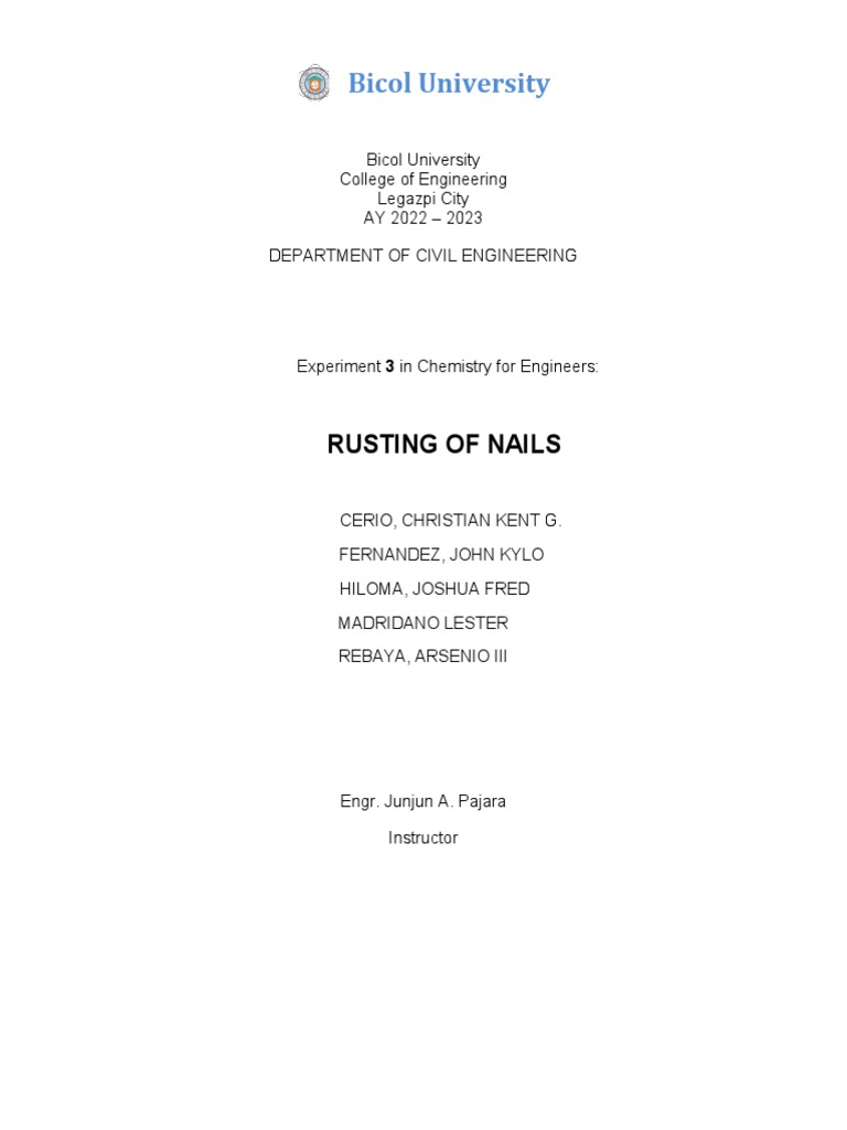 Analysis of Factors Affecting the Rusting of Nails through Various ...