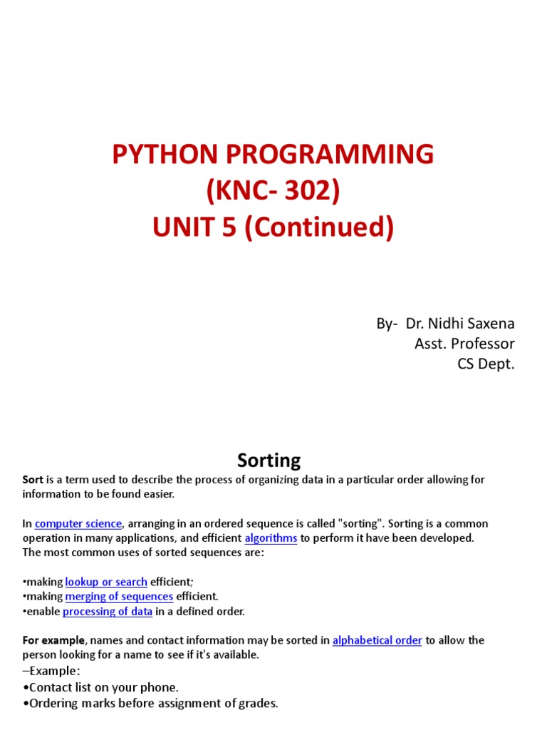 Unit 5 Sorting Higher Order Sort Merge List Pdf Array Data 1567