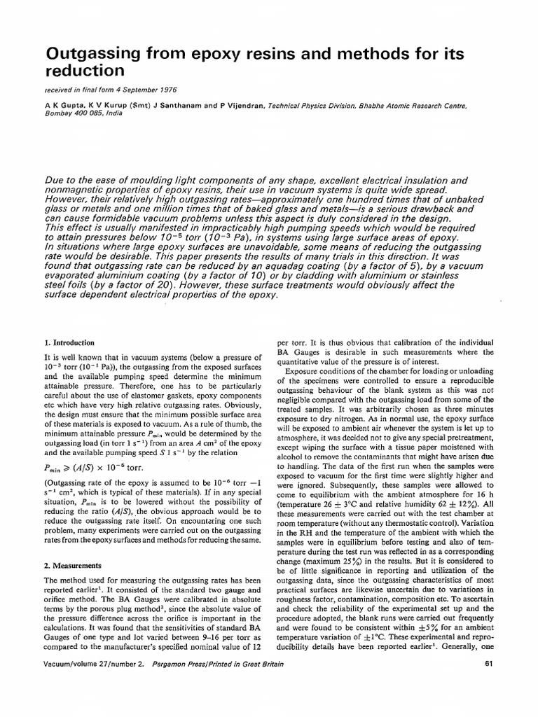 Reducing Epoxy Outgassing Rates | PDF | Vacuum | Epoxy