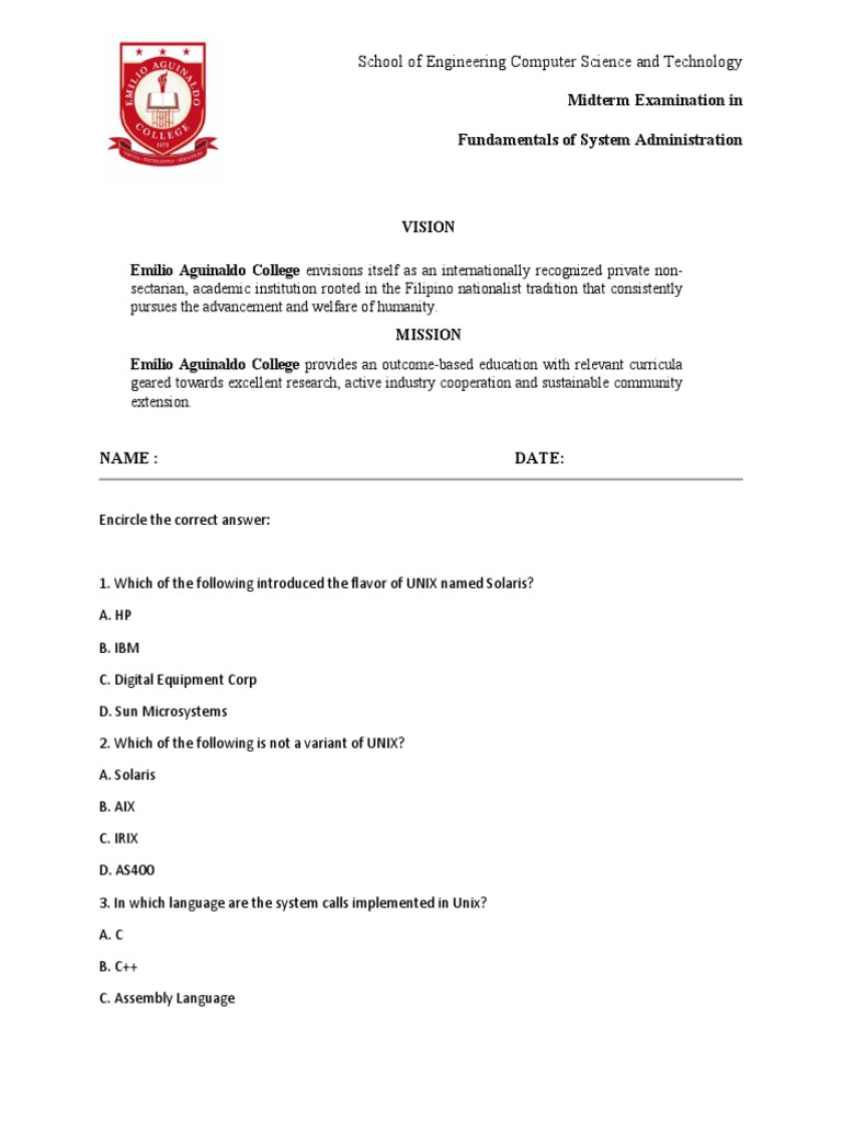 System Admin Midterm Exam | PDF | Computer File | Unix