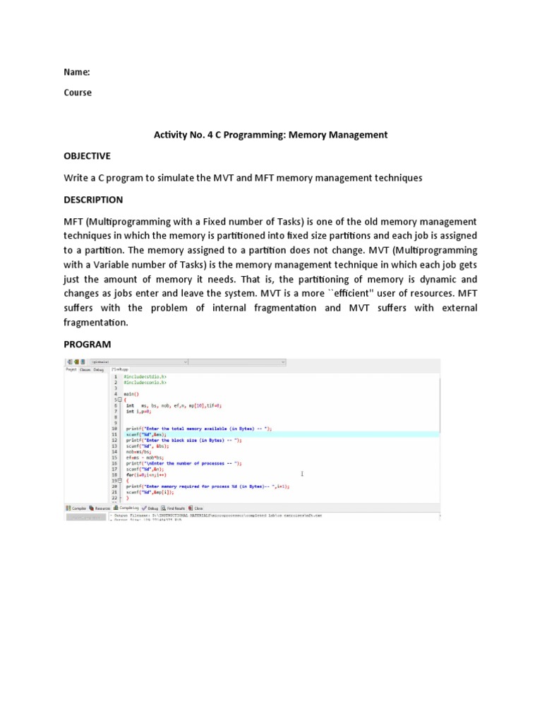 Activity No. 4 Memory Management | PDF