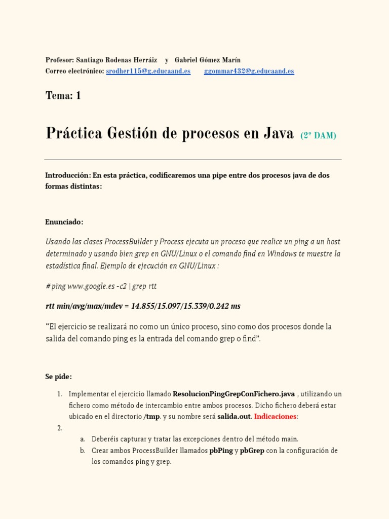 Gestión de Procesos en Java: Ping y Grep | PDF | Java (lenguaje de ...