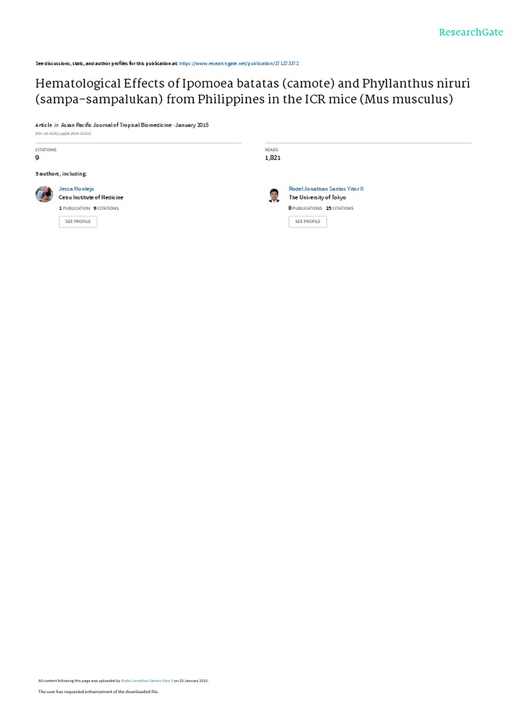 Hematological Effects of Ipomoea Batatas (Camote) and Phyllanthus ...