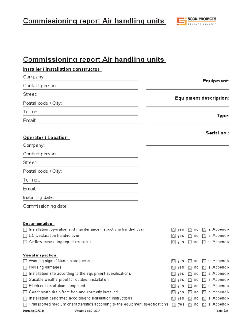 Ahu Commissioning Report Df016e Pdf Electricity Tools