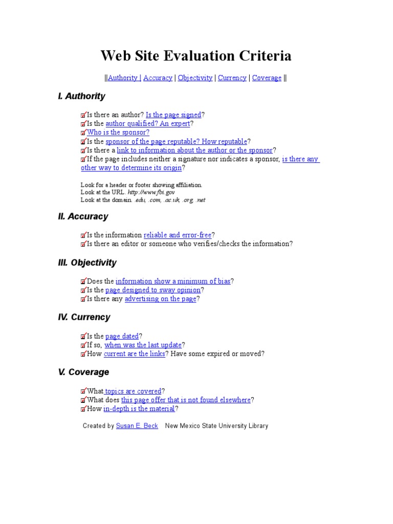 Web Evaluation Criteria | PDF