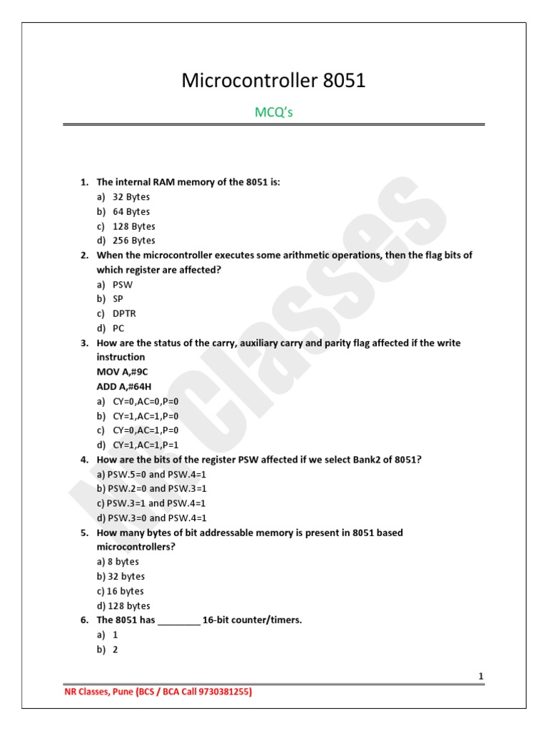 8051 MCQ's | PDF | Computer Science | Manufactured Goods