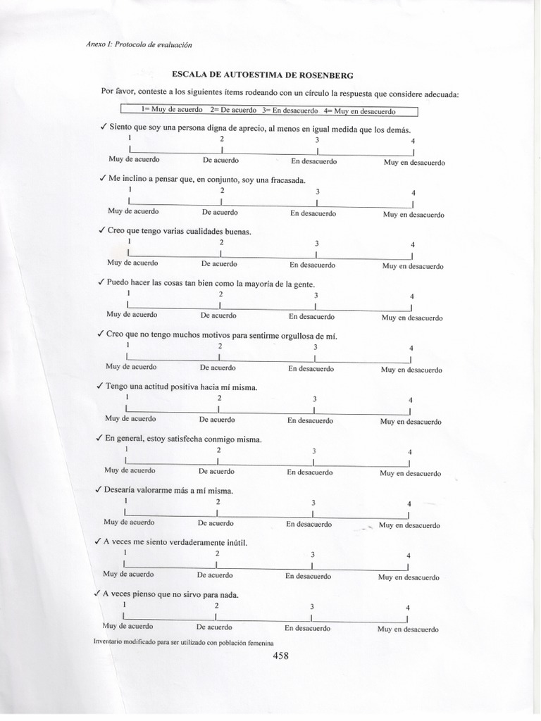 20-Escala de Autoestima de Rosenberg | PDF