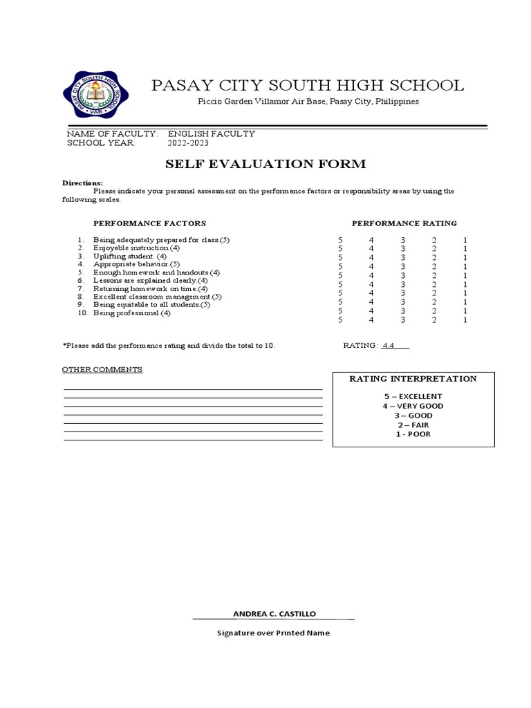 Evaluation Forms | PDF | Teachers | Learning