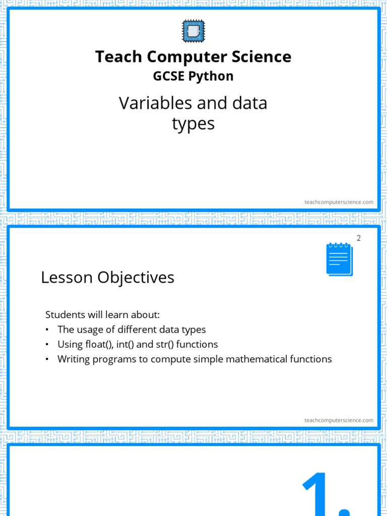 Lesson 1 Variables And Data Types Pdf Data Type Variable Computer Science 8127