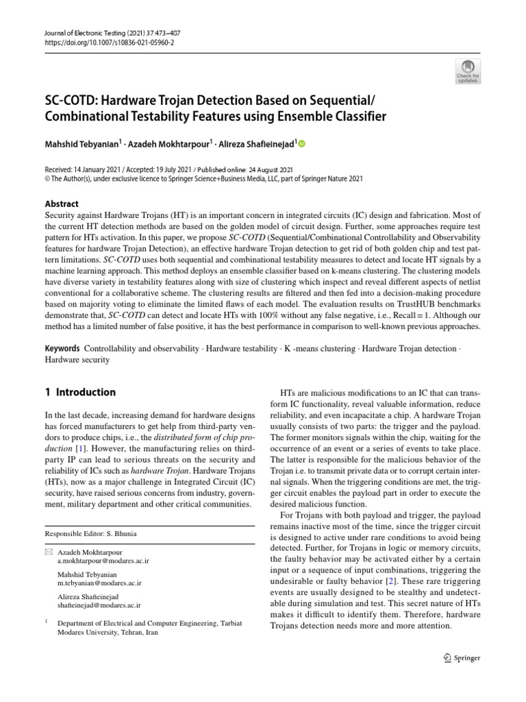 Sc Cotd Hardware Trojan Detection Based On Sequential Pdf Cluster Analysis Computer