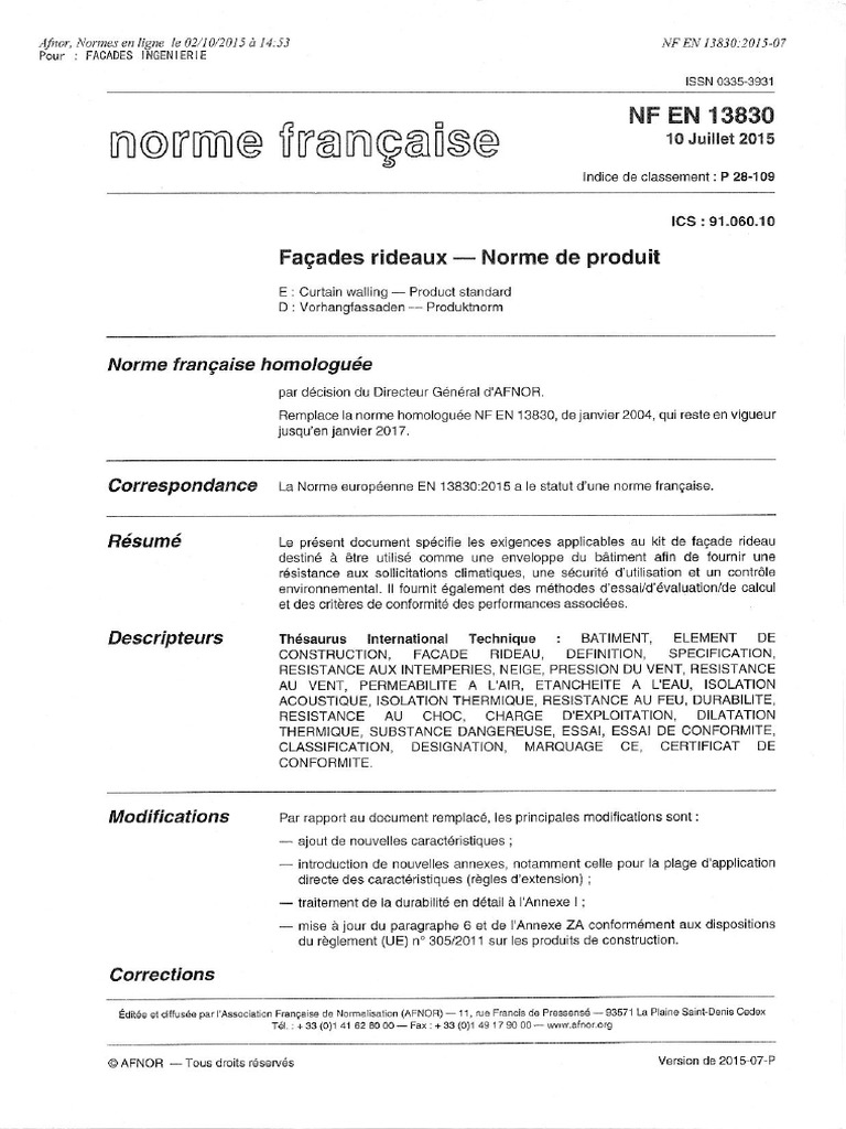 En 13830 Facades | PDF