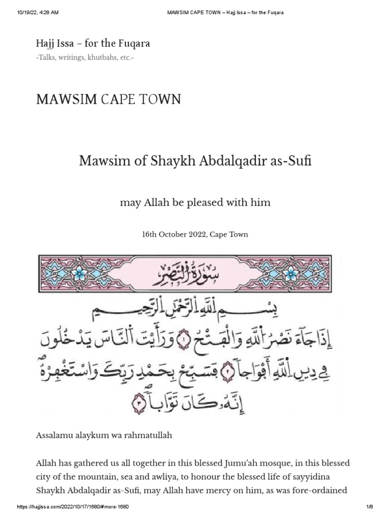 MAWSIM CAPE TOWN 2022 - Hajj Issa - For The Fuqara | PDF | Prophets And ...