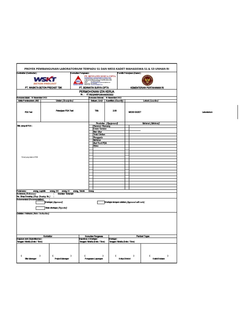 Rencana Pelaksanaan Pekerjaan PDA Test untuk Proyek Pembangunan ...