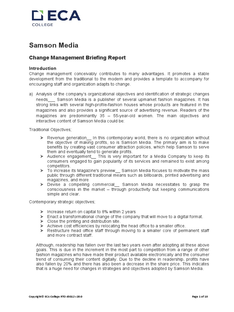 Change Management Briefing Report Template V20.2.edited | PDF | Change ...