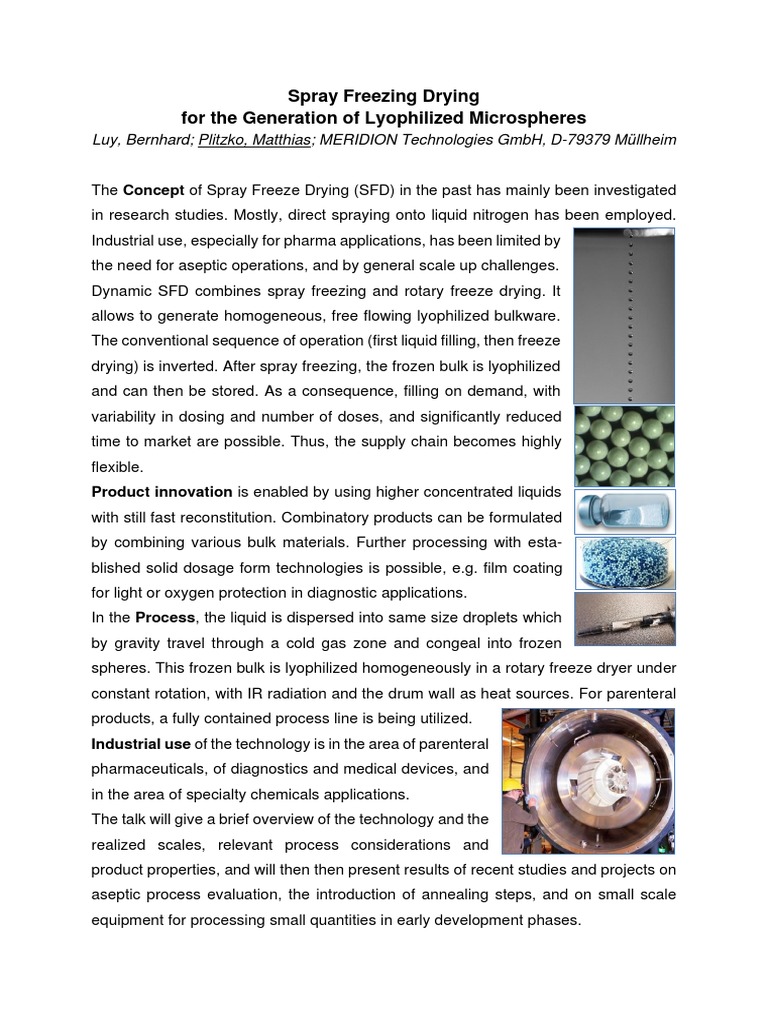 Spray Freeze Drying for Pharma | PDF | Technology & Engineering