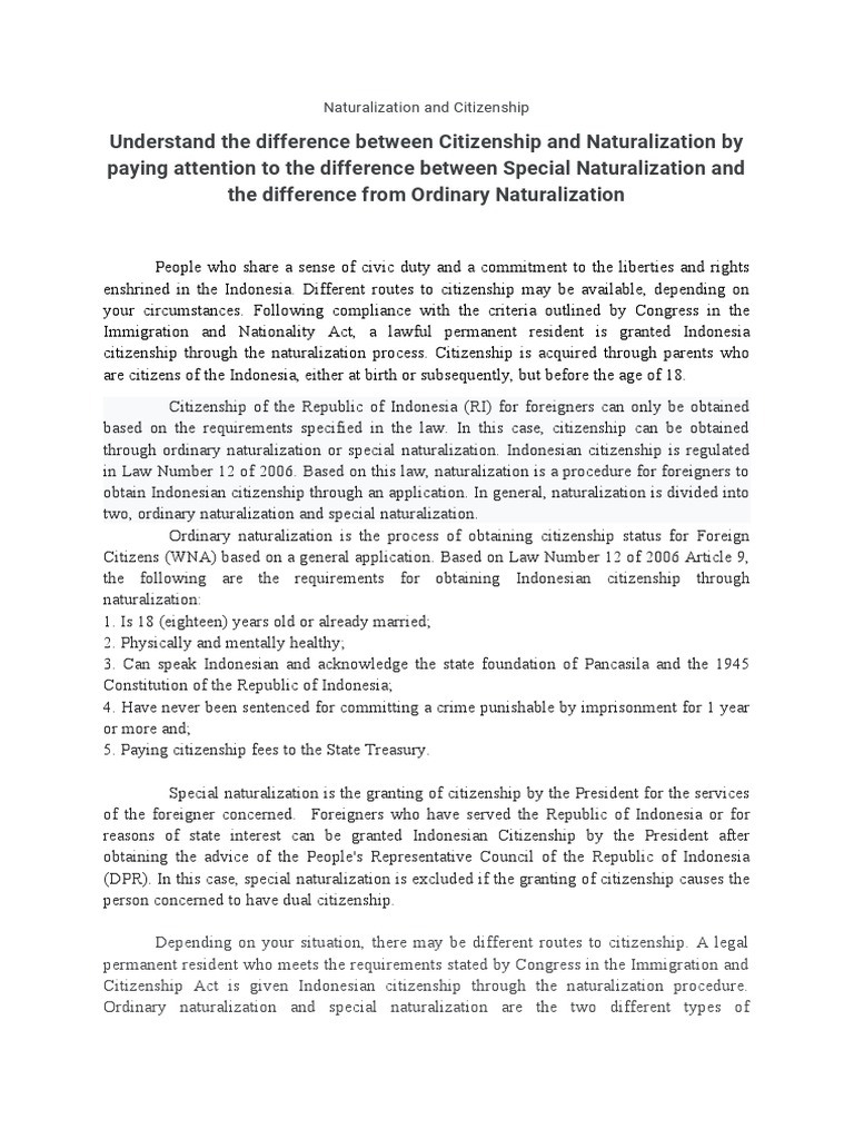 Naturalization and Citizenship | PDF | Naturalization | Citizenship