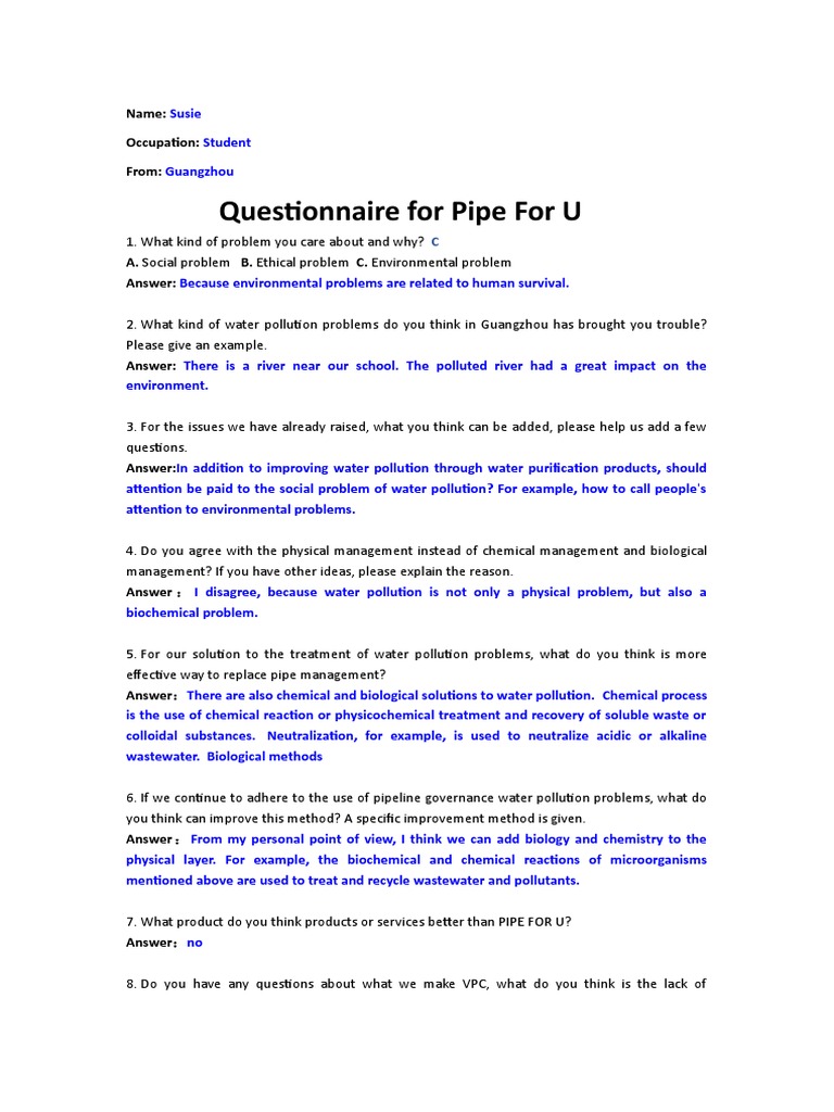 Questionnaire | PDF | Water Pollution | Water