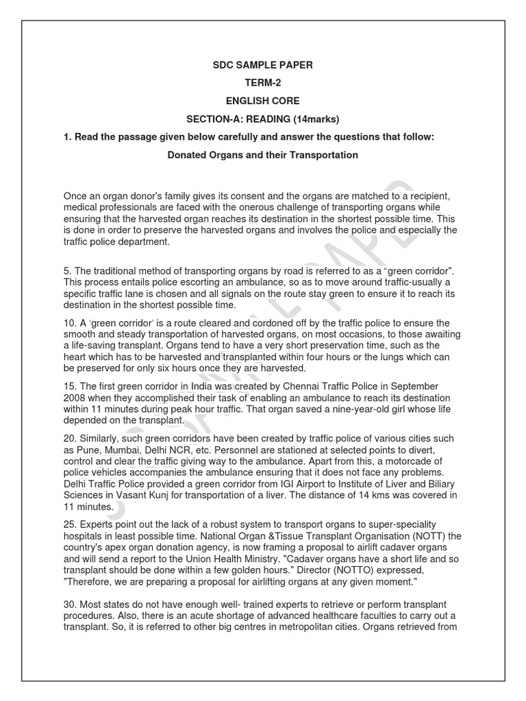 SDC Sample Paper | PDF | Anxiety | Organ Transplantation