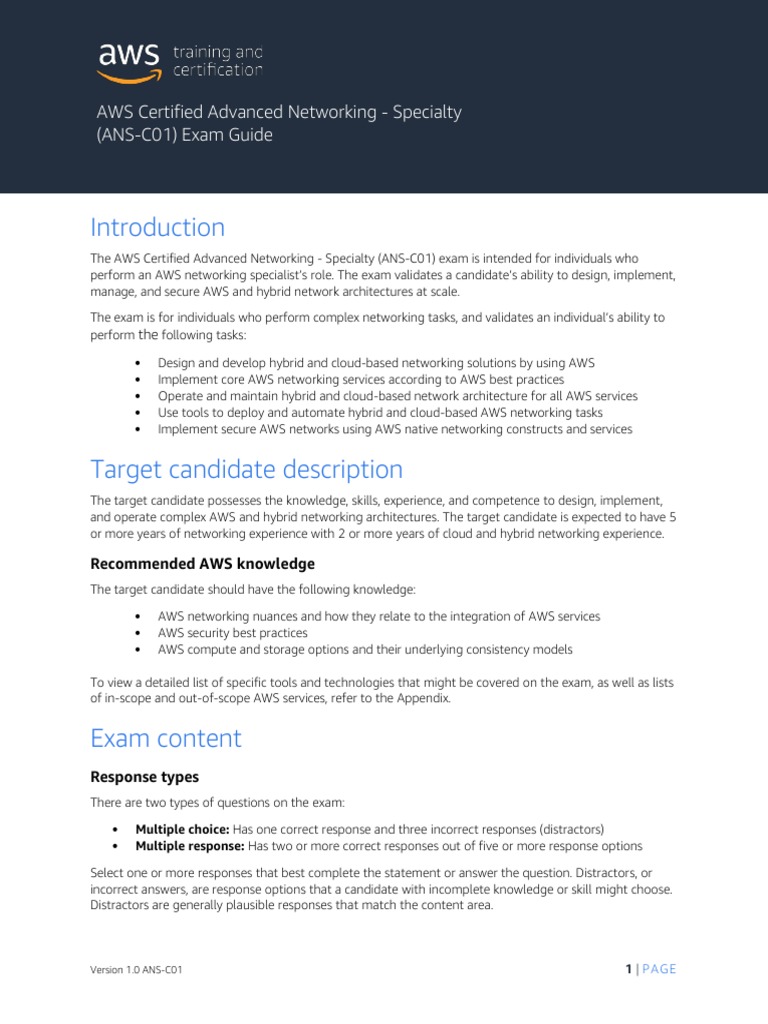 AWS Certified Advanced Networking Specialty - Exam Guide | PDF ...