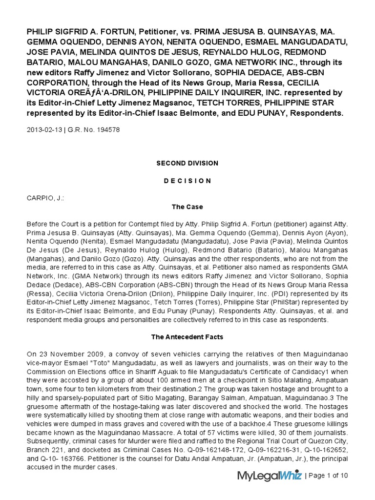 15 Philip Sigrid A Fortun Vs Prima Jesusa B Quinsayas Et Al | PDF ...