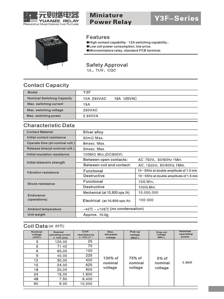 Y3F SS 112D DataSheet | Download Free PDF | Relay | Insulator (Electricity)