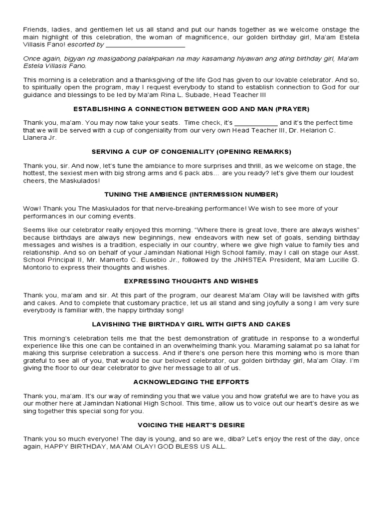 50th Birthday Emcee Script | PDF | Art | Poetry