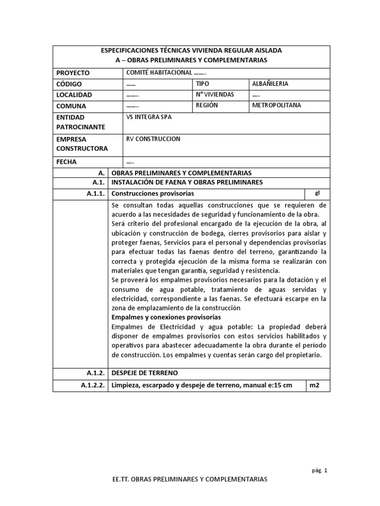 Eett - A. Obras Preliminares y Complementarias | PDF | Hormigón