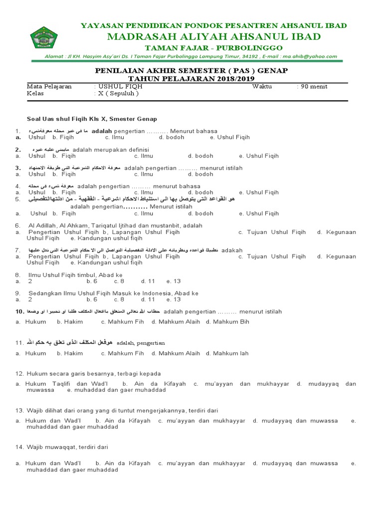 Kumpulan Soal Ushul Fiqh X | PDF | Agama & Spiritualitas