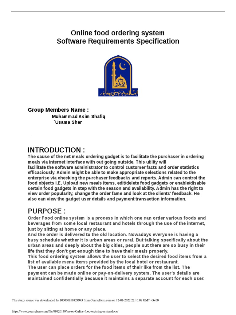 Online Food Ordering System SRS Report | PDF | User (Computing) | Internet