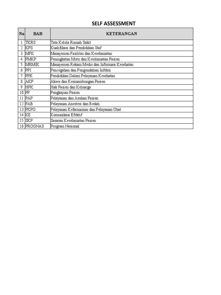 New LARSI - SELF ASSESMENT PENDAMPINGAN - DR - Mahe - LARSI - 16 STANDAR AKP | PDF
