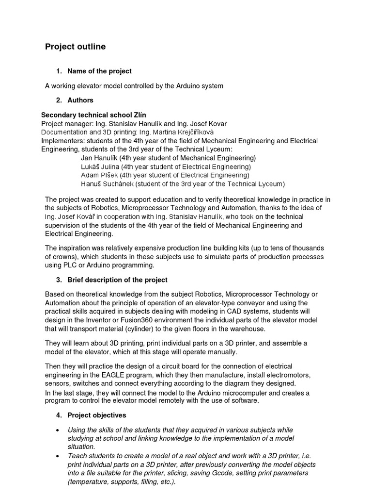Project_outline | PDF | 3 D Printing | Electric Motor
