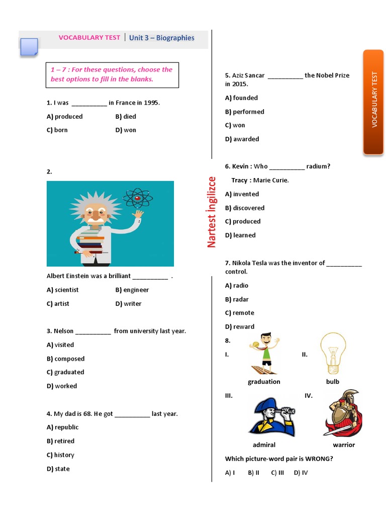 3 Unite Vocabulary Test 2 94355 | PDF | Marie Curie | Science