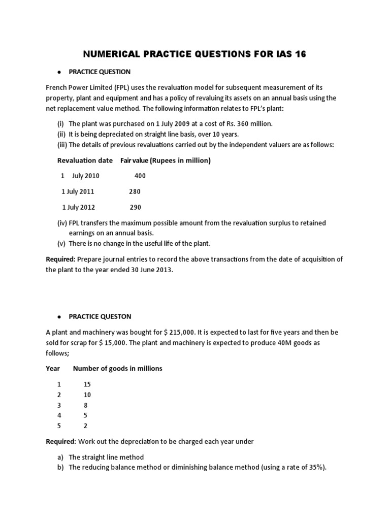Practice Questions For Ias 16 | PDF | Depreciation | Fixed Asset