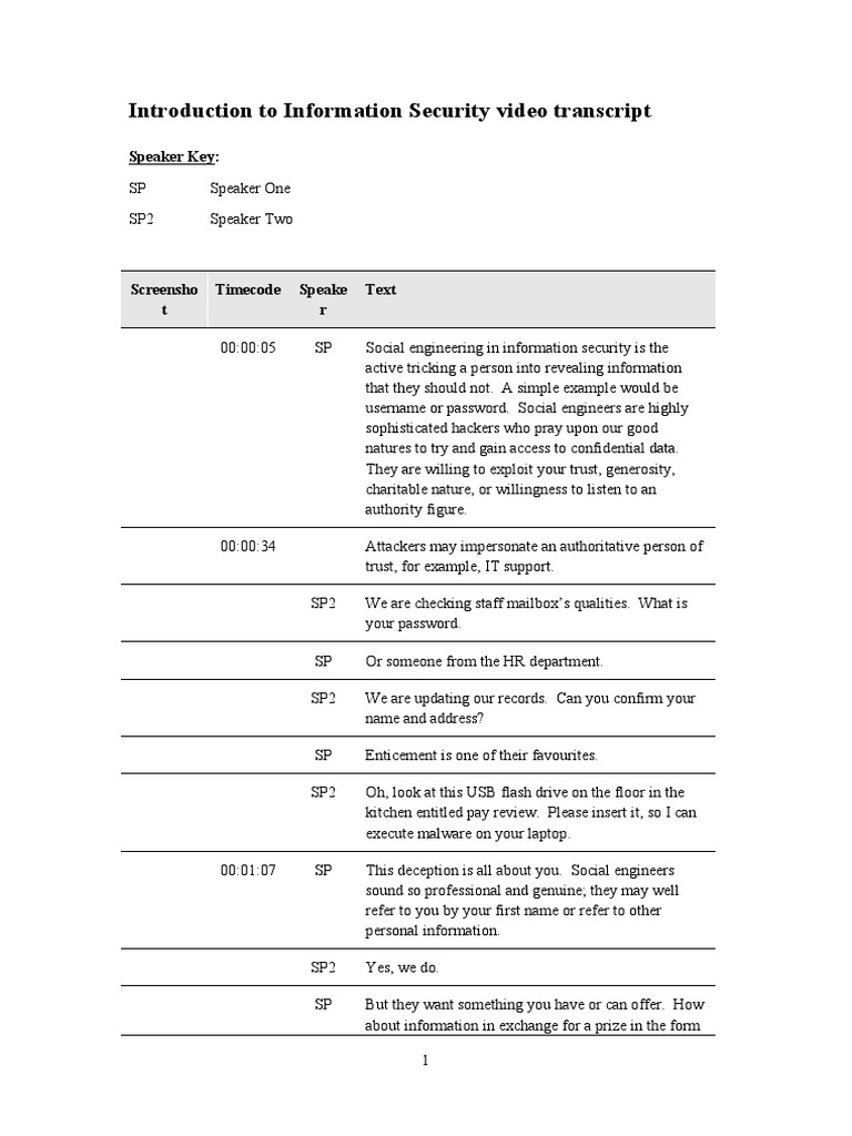 Information Security - Video Transcript | PDF | Social Engineering (Security) | Security Engineering