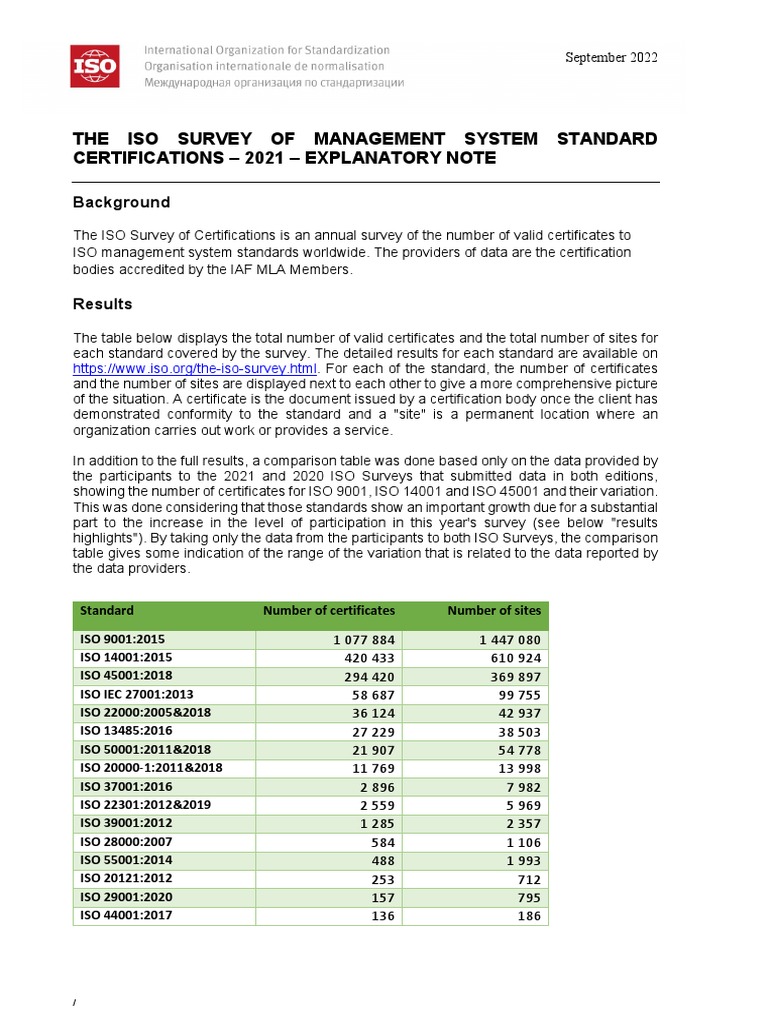 0.explanatory Note and Overview On ISO Survey 2021 Results | PDF | Iso ...