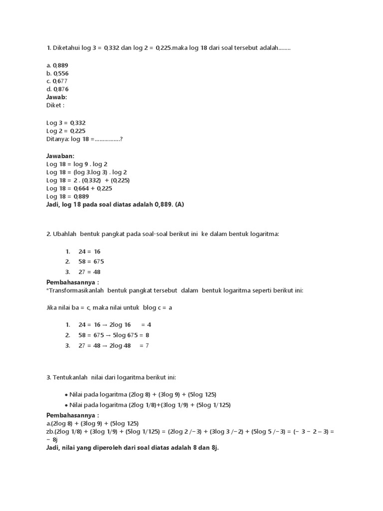 Contoh Soal Logaritma | PDF | Metode & Bahan Ajar | Komputer