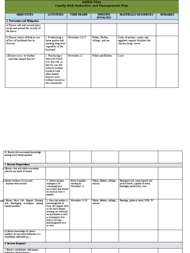 A Family Risk Reduction and Management Plan for Disaster Preparedness ...