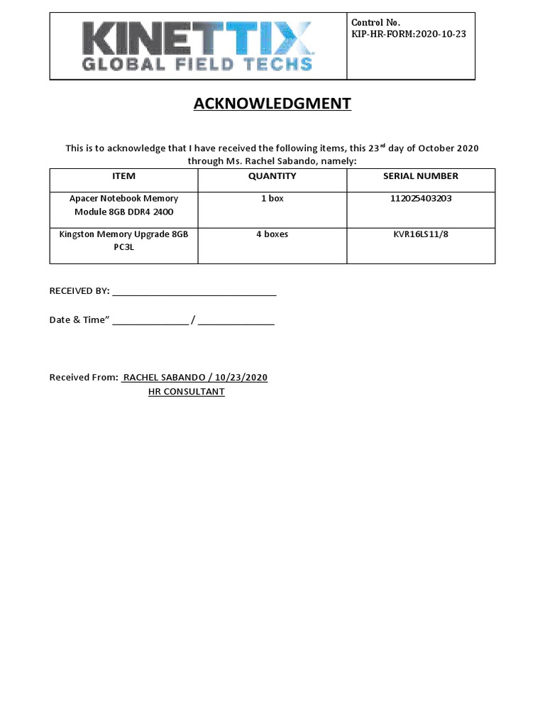 ACKNOWLEDGMENT FORM | PDF
