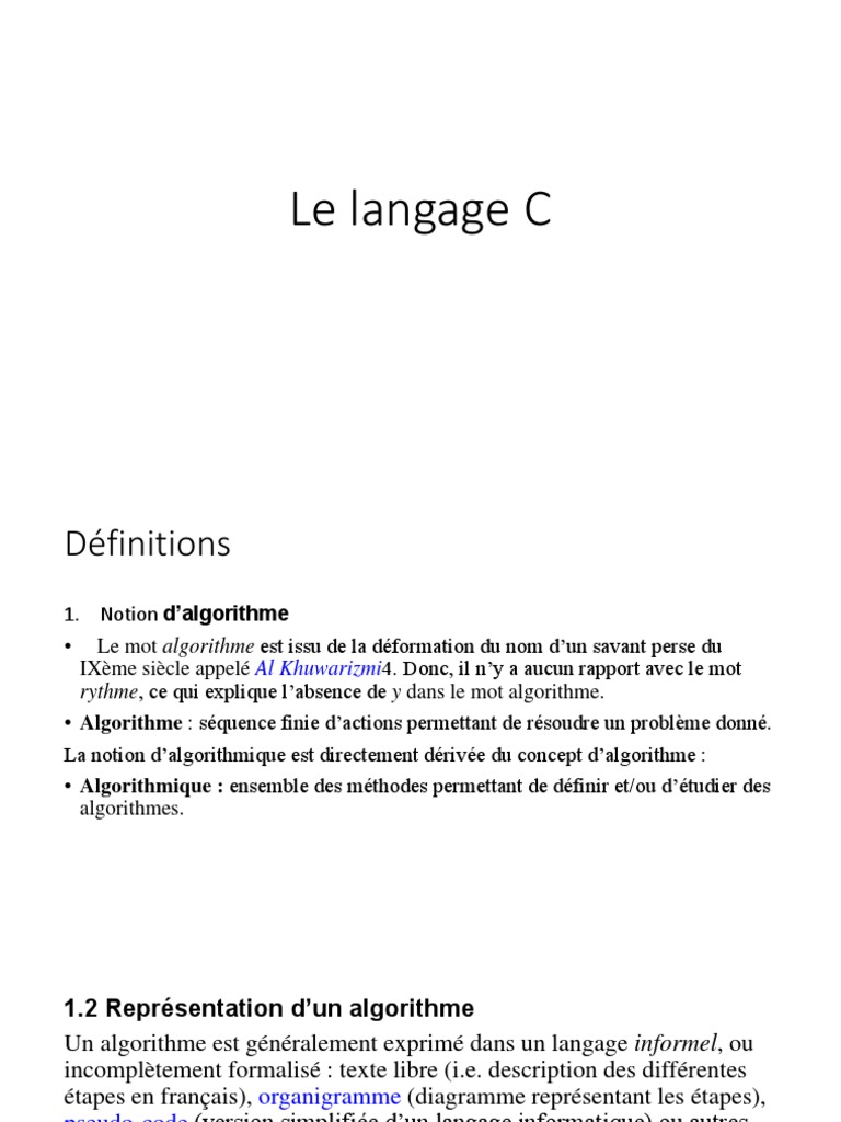 Introduction au langage C et algorithmes | PDF | Programmation ...