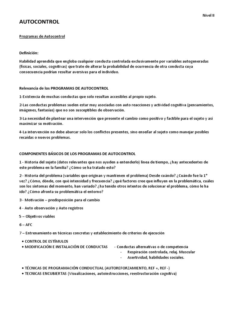 Autocontrol Resumen | PDF | Comportamiento | Motivación